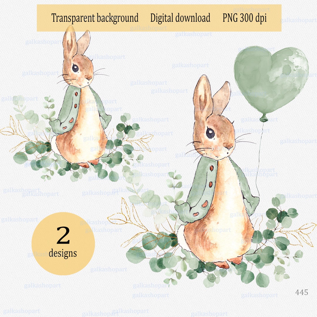 Sage Green Peter Rabbit, Greenery & Balloon Sublimation Graphic, Flopsy ...