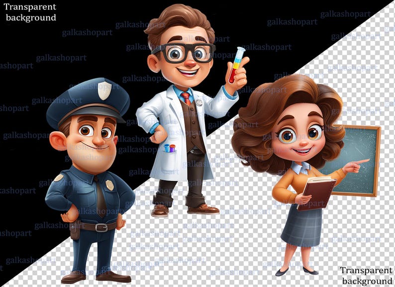 Professions Clipart PNG Bundle: Cute Job Characters Set, Cartoon ...