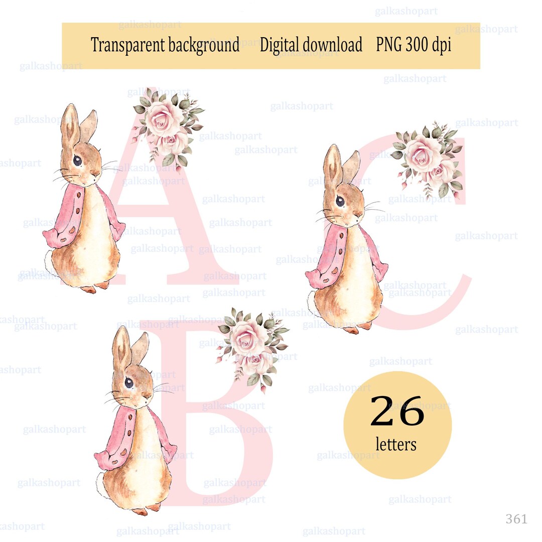 Peter Rabbit Light Pink Alphabet Clipart: Set of 26 Individual Letters ...