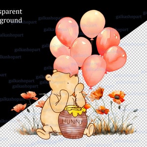 Classic Winnie the Pooh With Honey & Balloons on Summer Meadow With ...