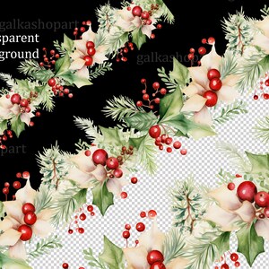 Watercolor Christmas Border Clipart; Winter Floral Frame PNG; Seamless ...