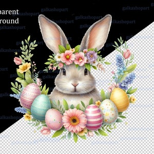 Happy Easter Floral Bunny Wreaths & Borders PNG Clipart: Rabbit Ears ...