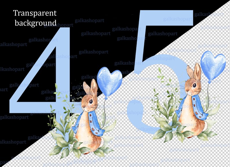 Peter Rabbit Blue Numeral Clipart: Set of 10 Individual Number With ...
