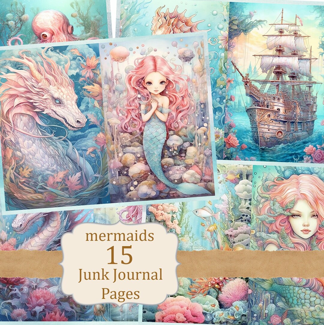 Mermaids Junk Journal Kit, Underwater Life Printables, Sea Collage ...