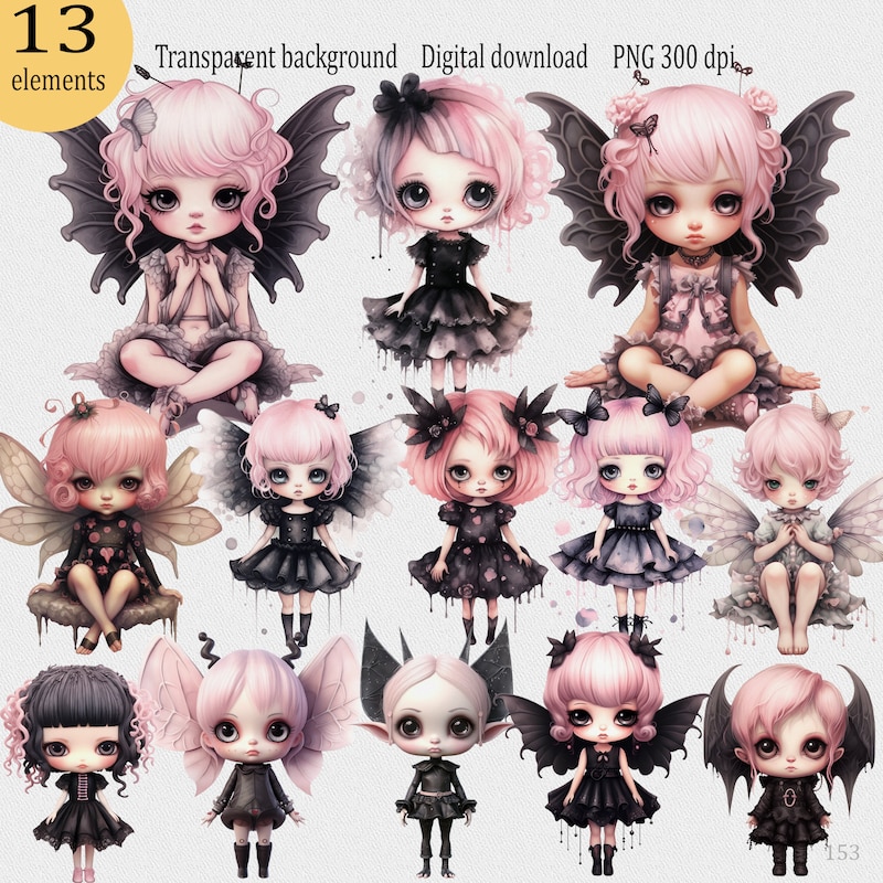 Pink Goth Chibi Art - Etsy