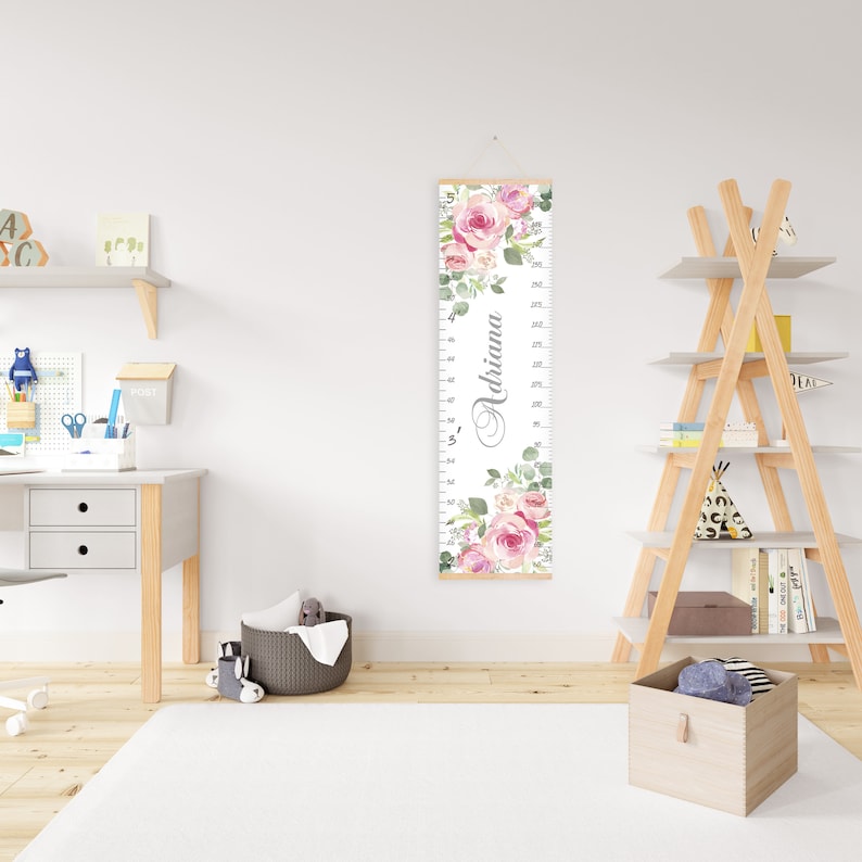 Custom Girl Height Chart, Flowers Personalized Growth Chart, Nursery ...