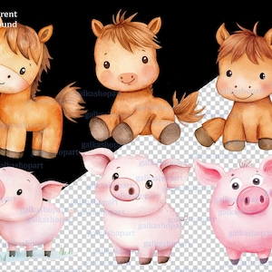 Cute Farm Animal Clipart, Watercolor Pngs, Farm Life Birthday Party ...