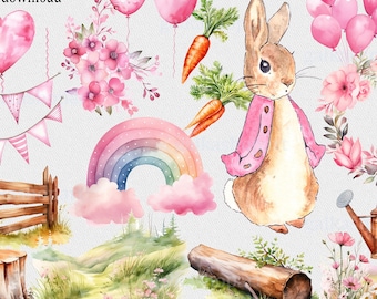 Peter Rabbit Clipart Bundle: Watercolor Flopsy Bunny and Other Elements ...