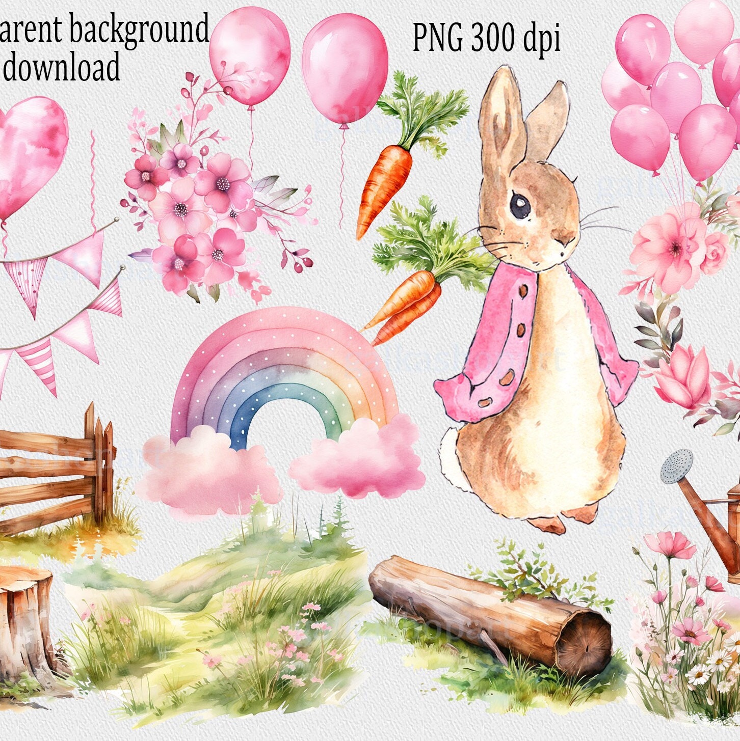 Pink Flopsy Bunny Clipart Bundle: Watercolor Peter Rabbit and - Etsy Canada