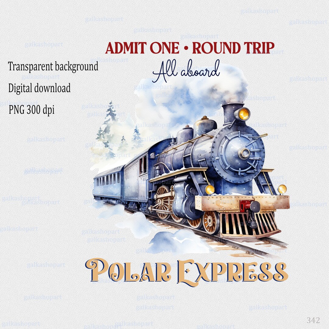 Polar Express Sublimation Design PNG on Transparent Bc: Retro Christmas ...