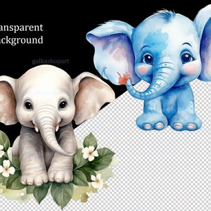 Clipart Set of 12 Adorable Elephants: Cute Watercolor Paintings of Baby ...