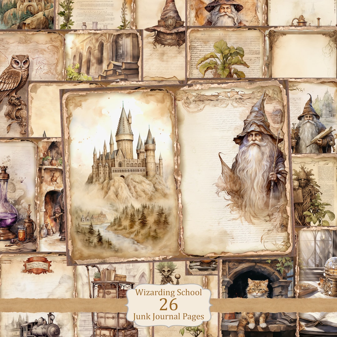 Wizarding School Junk Journal Kit, 26 Printable Pages of Magic, Wizard ...