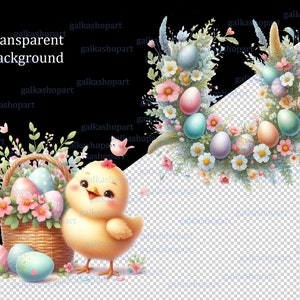 Watercolor Easter Clipart PNG: Floral Egg Basket, Cute Chicks, Tulips ...