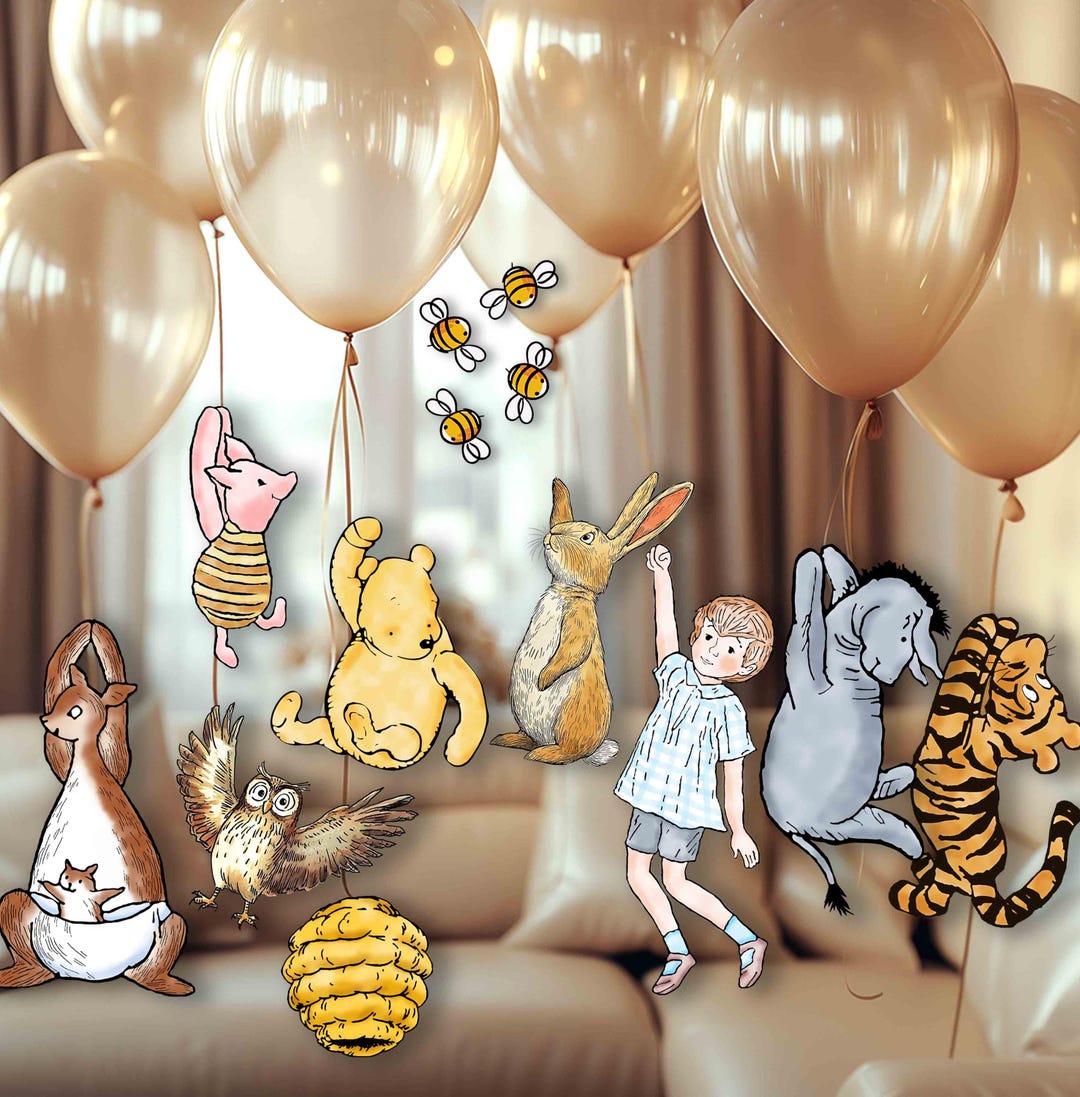 Classic Winnie the Pooh and Friends Holding Balloons: Hanging ...