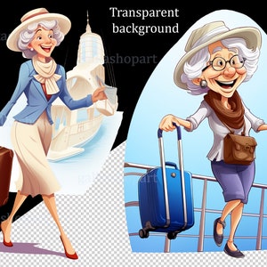 Old Ladies Traveler Clipart PNG: Funny Traveling Woman, Cute Cartoon ...