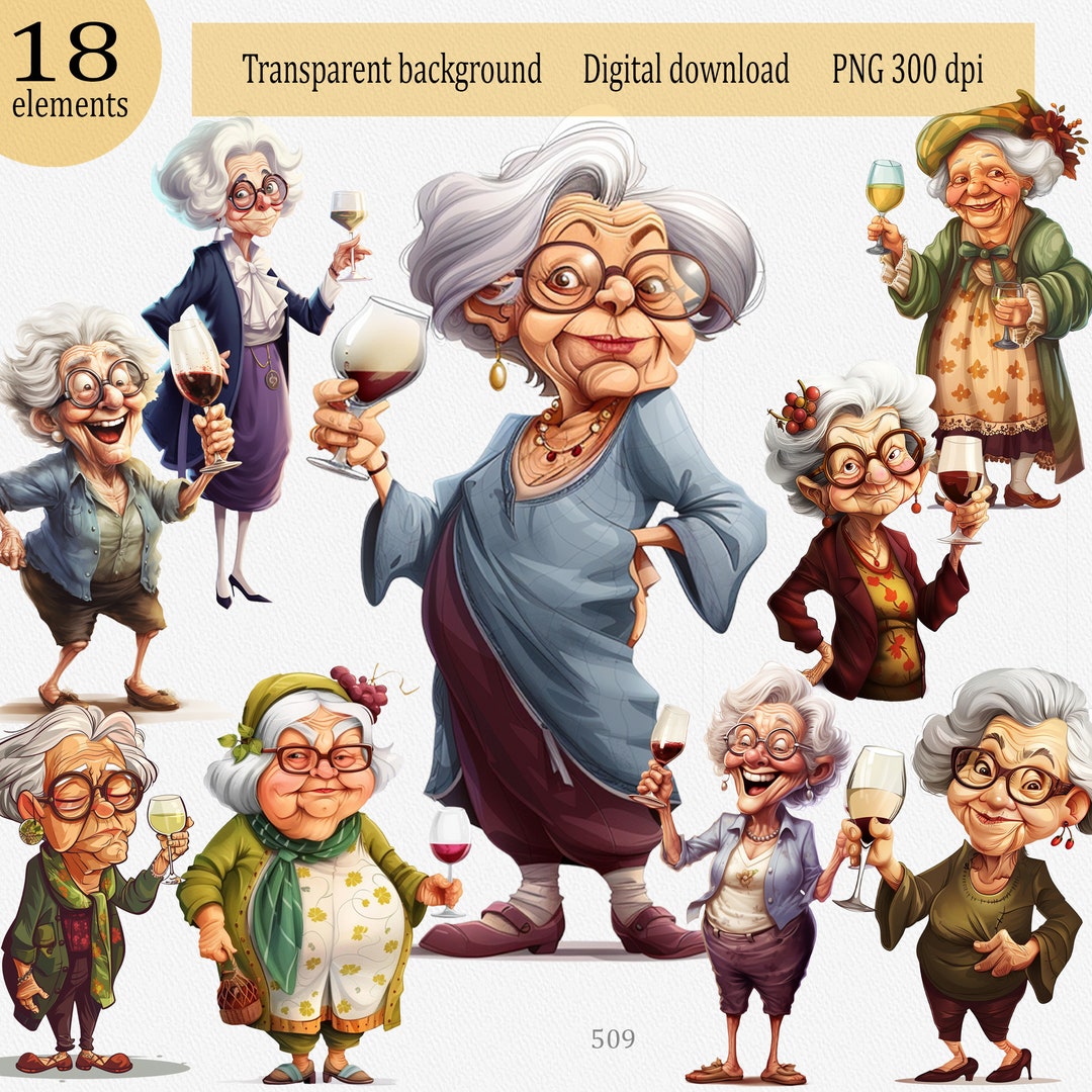 An Elderly Lady With a Drink in Hand, Wobbly and Tipsy. Funny Old Women ...