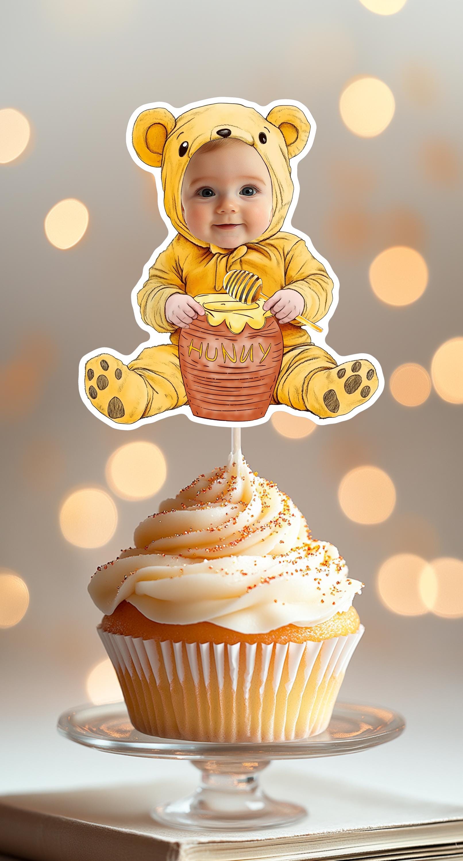 Personalized Face Cupcake Topper, Baby Dressed in Yellow Teddy Bear ...