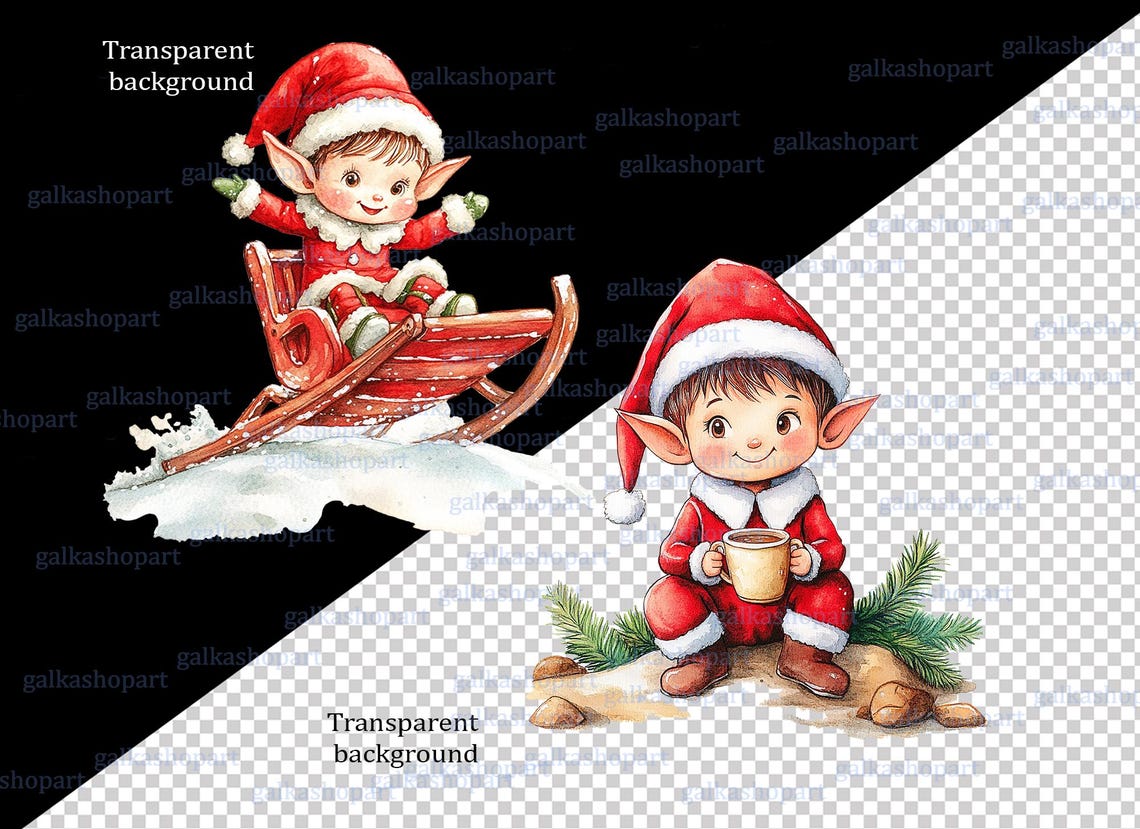Christmas Elf PNG Set: 16 Watercolor Clipart With Santa’s Helpers ...