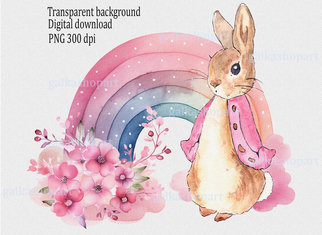 Flopsy Bunny With Rainbow Clipart PNG: Flower Sublimation - Etsy