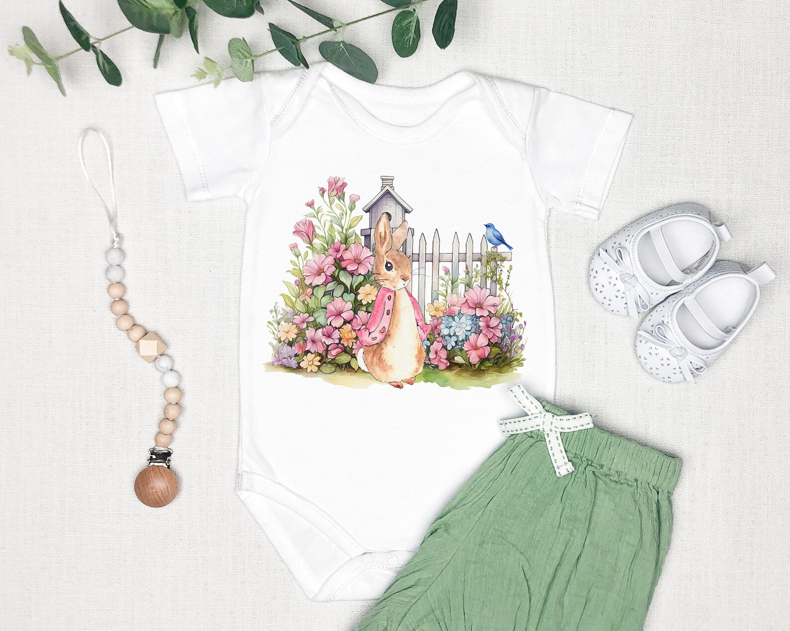 Flopsy Bunny Clipart, Peter Rabbit in Garden With Flowers, Watercolor ...