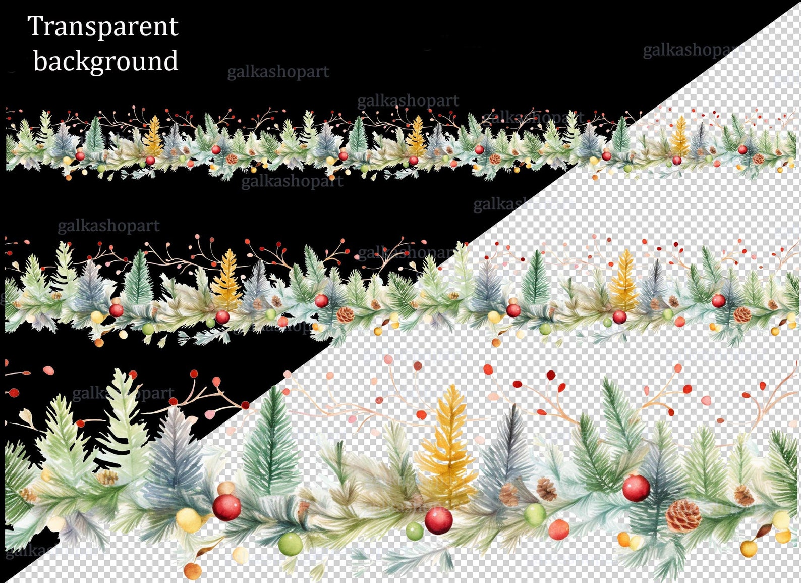 Watercolor Christmas Border Clipart PNG: Frame of Xmas Tree Branches ...