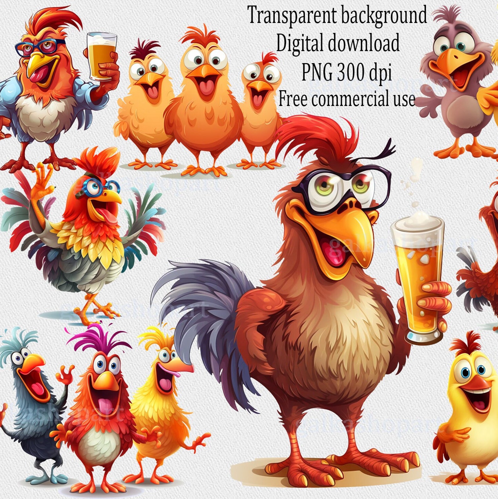 Funny Cute Chickens Clipart: Farm Clip Art Crazy Dancing - Etsy