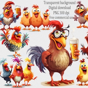 Funny Cute Chickens Clipart: Farm Clip Art Crazy Dancing - Etsy