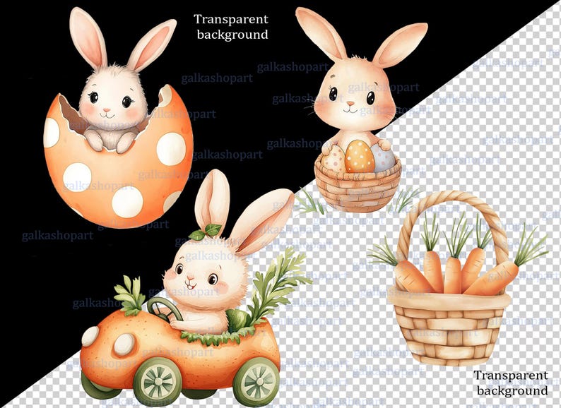 Cute Easter Bunny Carrot Clipart, Little Rabbit PNG, Spring Boho ...