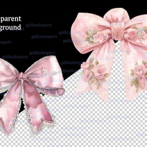 Vintage French Toile Bows Clipart PNG, Watercolor Blush Pink Organza ...