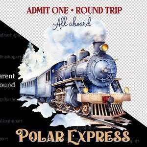 Polar Express Sublimation Design PNG on Transparent Bc: Retro Christmas ...