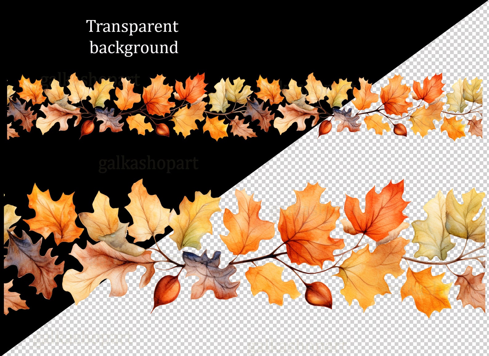 Watercolor Autumn Borders Clipart: Set of 6 Seamless Leaves Borders ...
