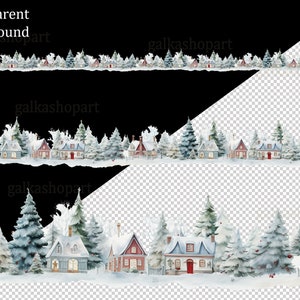 Watercolor Christmas Border Clipart PNG: Frame of Xmas Tree & Snowmen ...