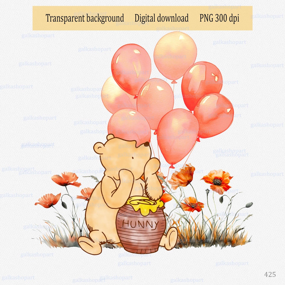 Classic Winnie the Pooh With Honey & Balloons on Summer Meadow With ...