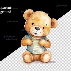 Watercolor Cute Teddy Bears PNG Clipart: Autumn Winter Sublimation ...