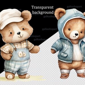 Watercolor Cute Teddy Bears PNG Clipart: Autumn Winter Sublimation ...