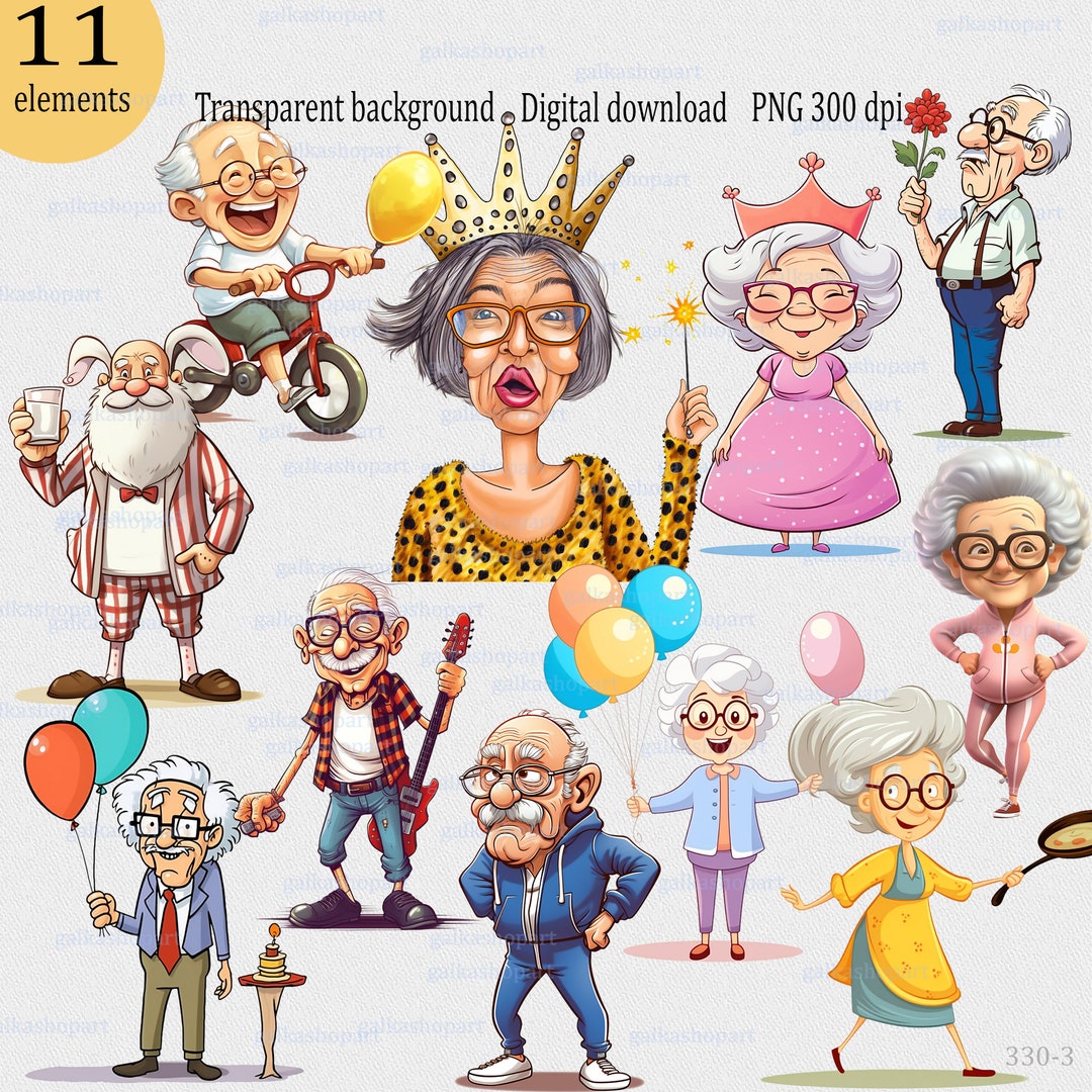 Cute Cheerful Elderly People Clipart PNG: Whimsical Old Characters ...