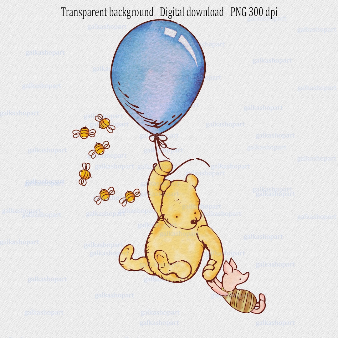Classic Winnie the Pooh With Piglet on Balloon Sublimation Design ...