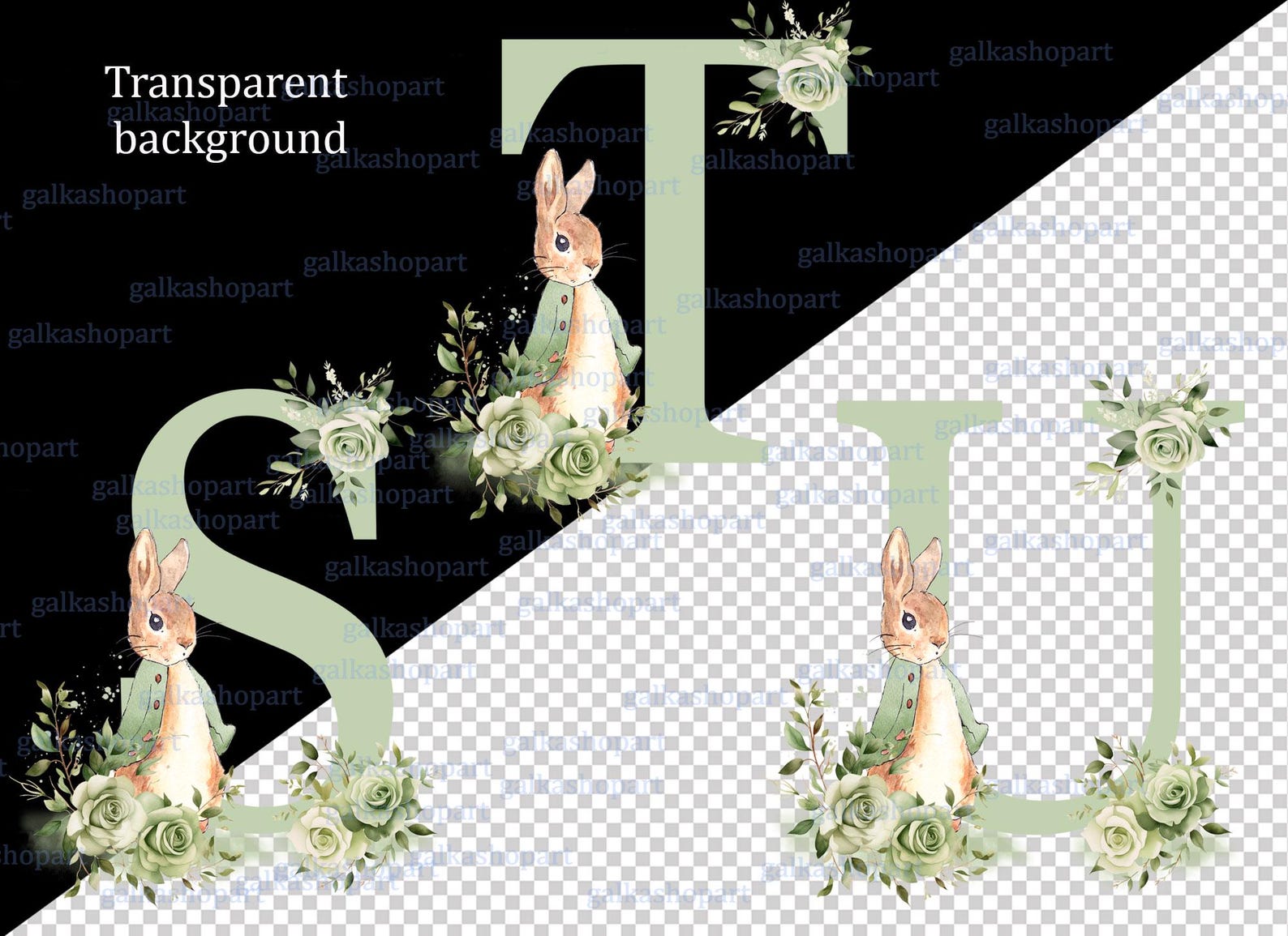 Peter Rabbit Sage Green Alphabet Clipart: Set of 26 Individual Letters ...