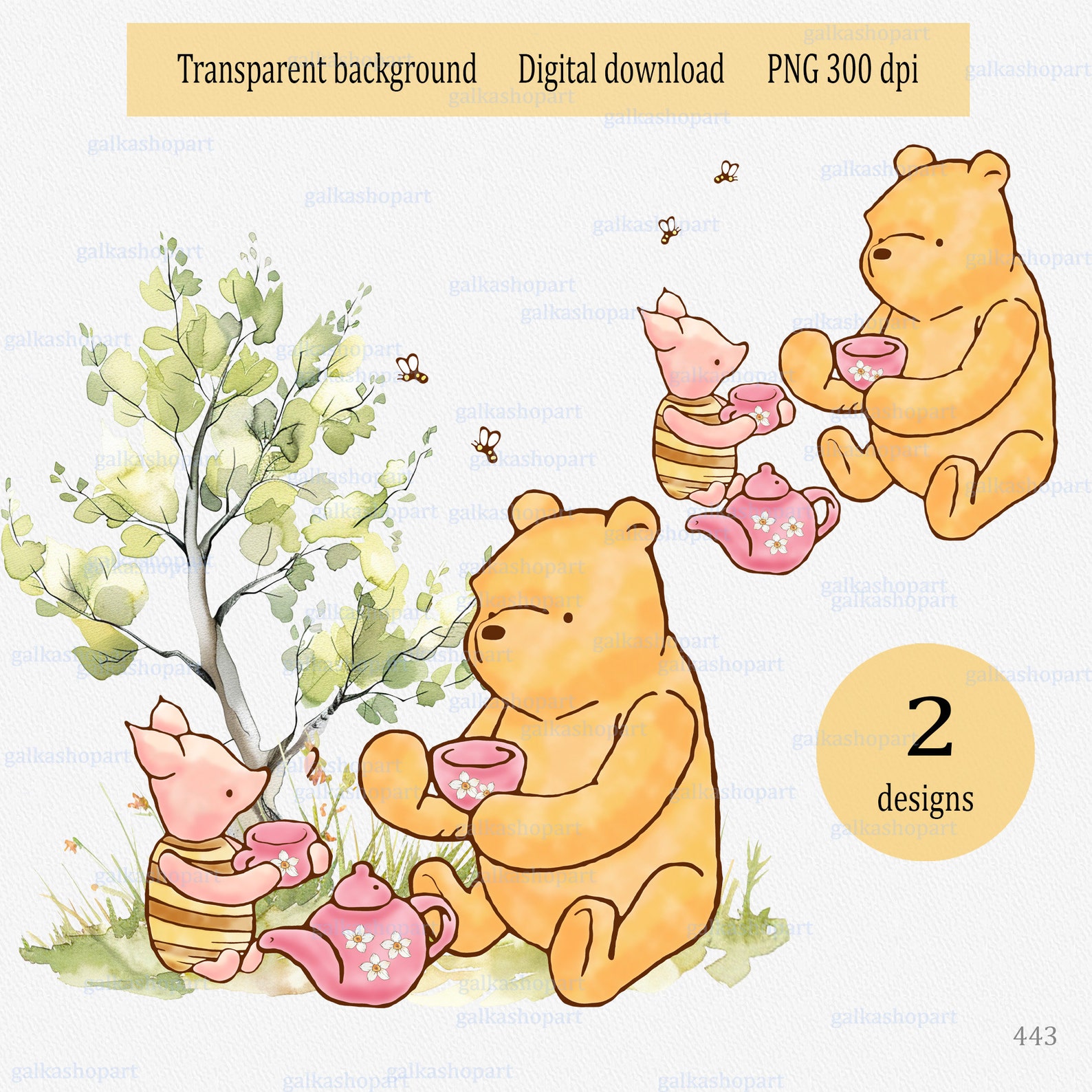 Classic Winnie the Pooh & Piglet Tea Party: Clipart PNG for Children ...