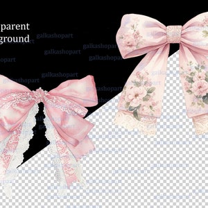 Vintage French Toile Bows Clipart PNG, Watercolor Blush Pink Organza ...