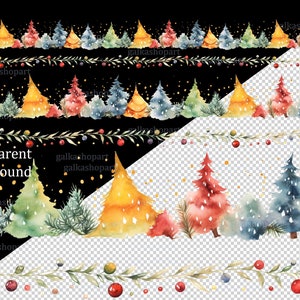 Watercolor Christmas Border Clipart PNG: Frame of Xmas Tree Branches ...