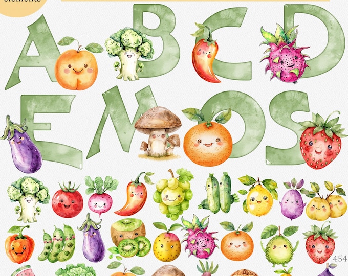 Alphabet A-Z Digital Clipart, Vegetable and Fruit Aphabet - Etsy Canada