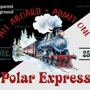 Polar Express Sublimation Design PNG on Transparent Bc: Retro Christmas ...