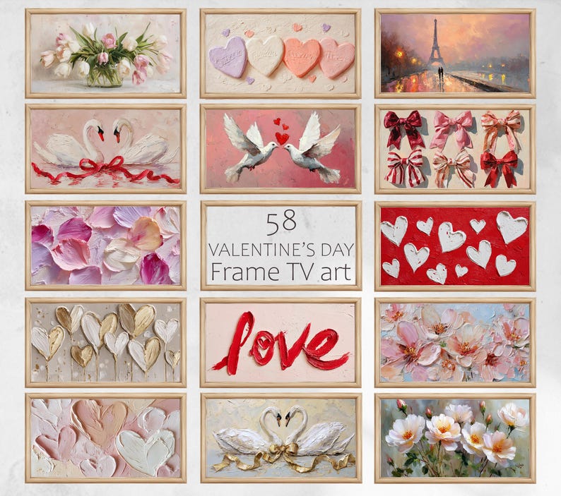Valentine’s Day Frame TV Art Set: Romantic Love Paintings, Soft Pastel ...