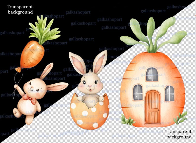 Cute Easter Bunny Carrot Clipart, Little Rabbit PNG, Spring Boho ...