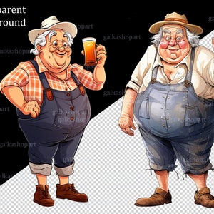 Humorous Caricature of a Funny Fat Grandma&grandpa Farmer With a Drink ...