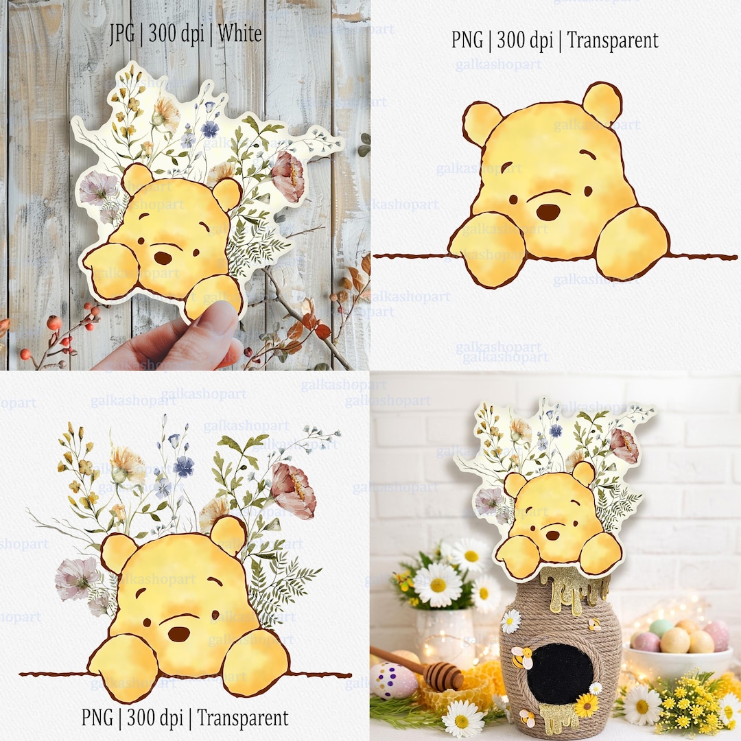Classic Winnie the Pooh Peeking Bear Clipart: Vintage Storybook Pooh ...