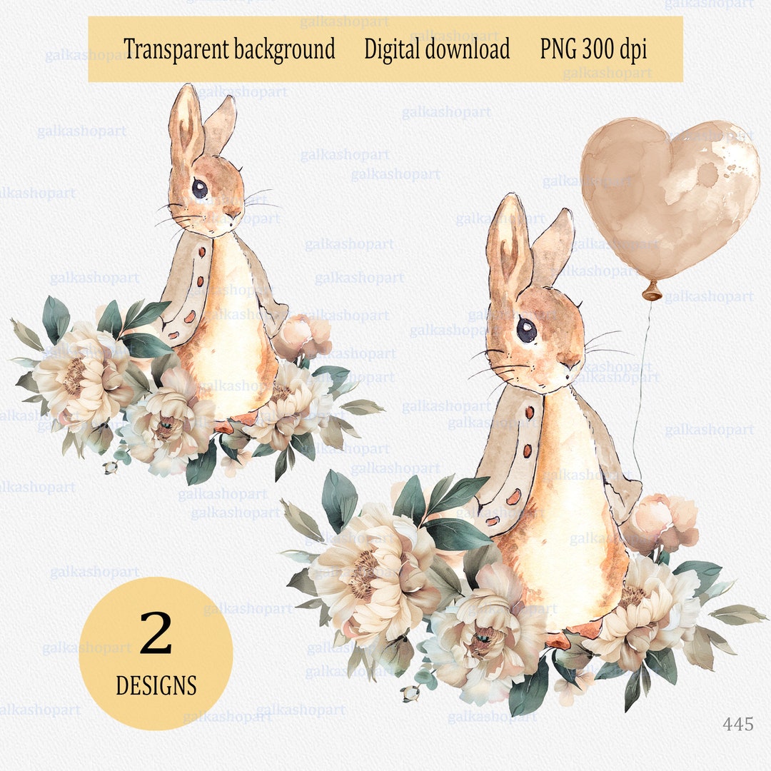 Beige Floral Peter Rabbit, Flower and Greenery Sublimation Graphic ...