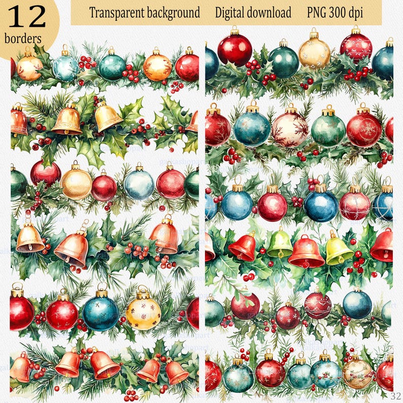 Watercolor Christmas Border Clipart PNG: Frame of Xmas Tree Branches ...