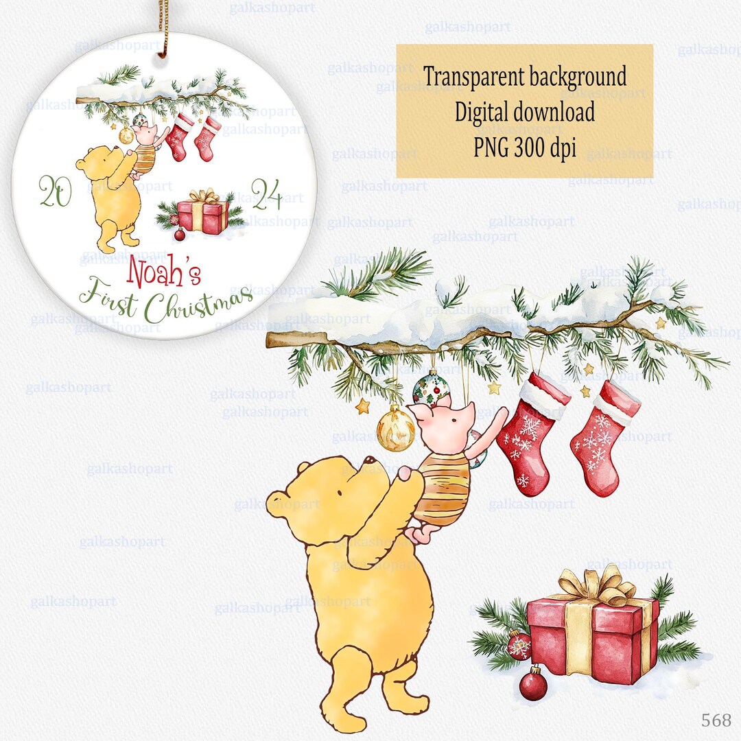 Classic Winnie the Pooh & Piglet Christmas PNG: Vintage Bear With ...
